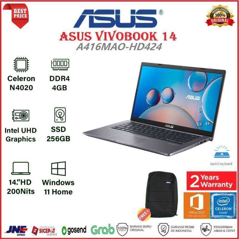 Jual ASUS VivoBook 14 A416MAO HD424 Intel N4020 4GB 256GB SSD WIN11 OHS ...
