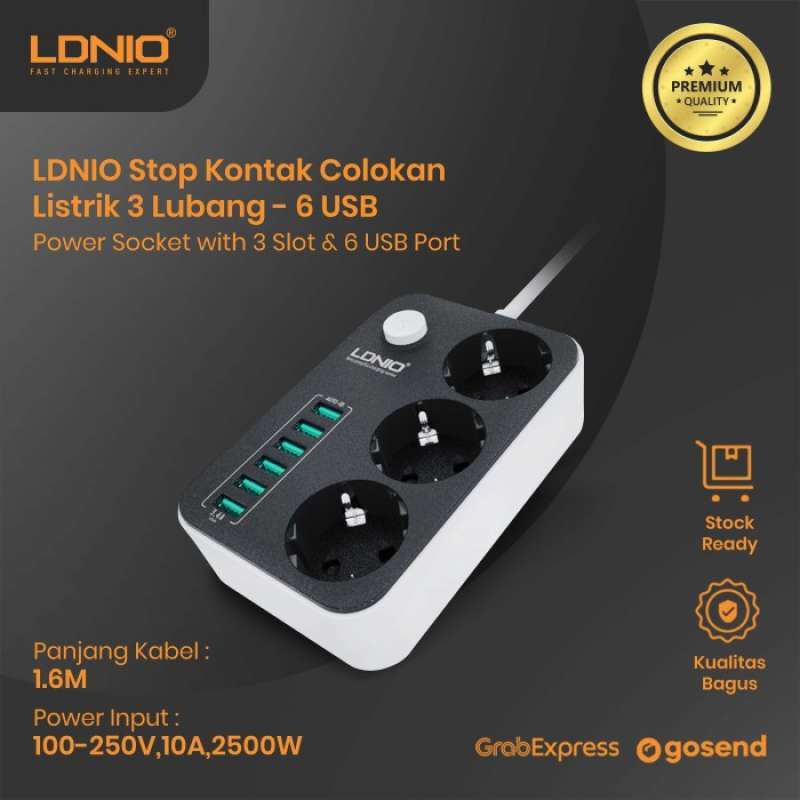 Promo LDNIO STOP KONTAK COLOKAN LISTRIK POWER SOCKET 3 LUBANG 6 USB - SE3631 Diskon 23% di ...