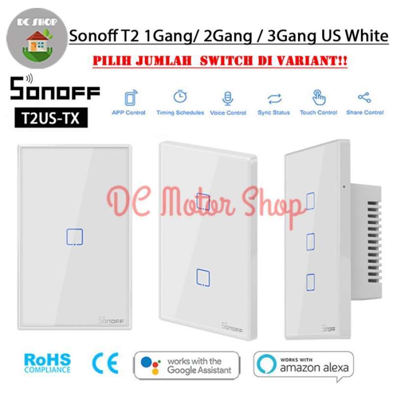 Promo SONOFF TX T2 US 1Gang/2Gang/3Gang Wall Touch Smart Switch Wifi RF ...