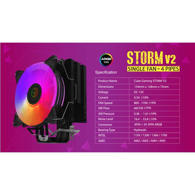 Jual Cube Gaming Storm V2 - Single Fan Argb - Universal Socket (am5 ...
