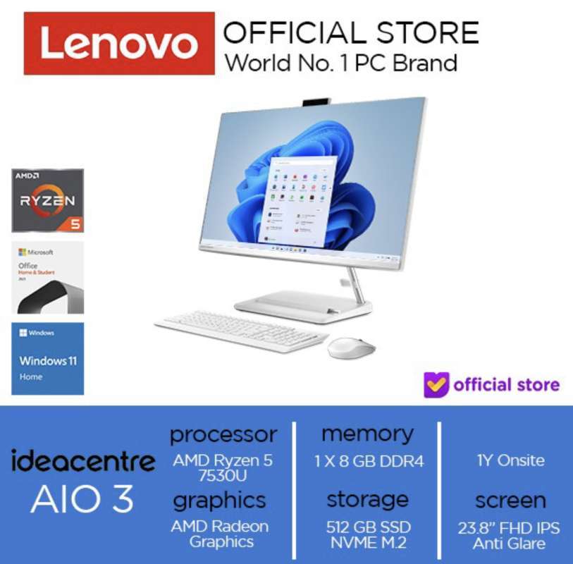 Promo Lenovo IdeaCentre AIO 3 24ALC6 QVID QWID || AMD Ryzen 5 7530U 8GB ...