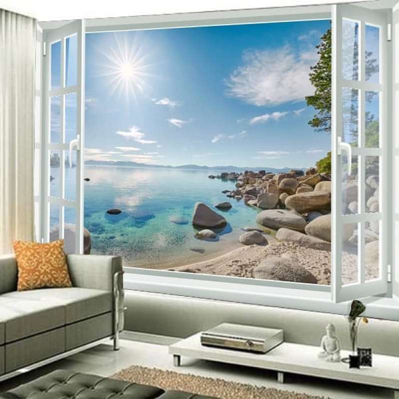 Promo WALLPAPER CUSTOM 3D STICKER DINDING BATU PANTAI WALLSTICKER ...