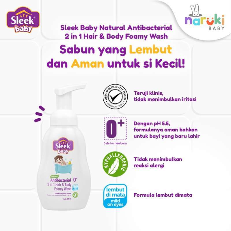 Jual Sleek Baby Antibacterial 2 In 1 Hair & Body Foamy Wash Botol 300ml ...