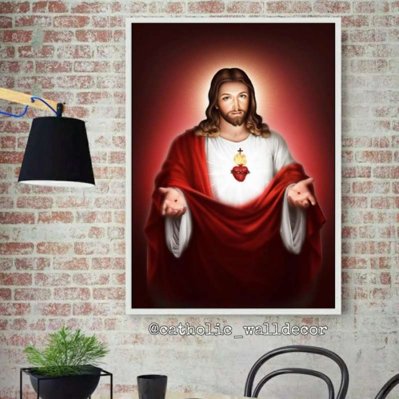 Promo Poster Rohani Kristen Katolik Gambar Hati Kudus Yesus Red 40x60cm ...