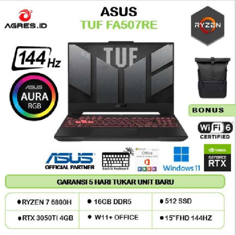 Jual Laptop ASUS TUF FA507RE RTX 3050Ti Ryzen 7 6800H 16GB DDR5 ...
