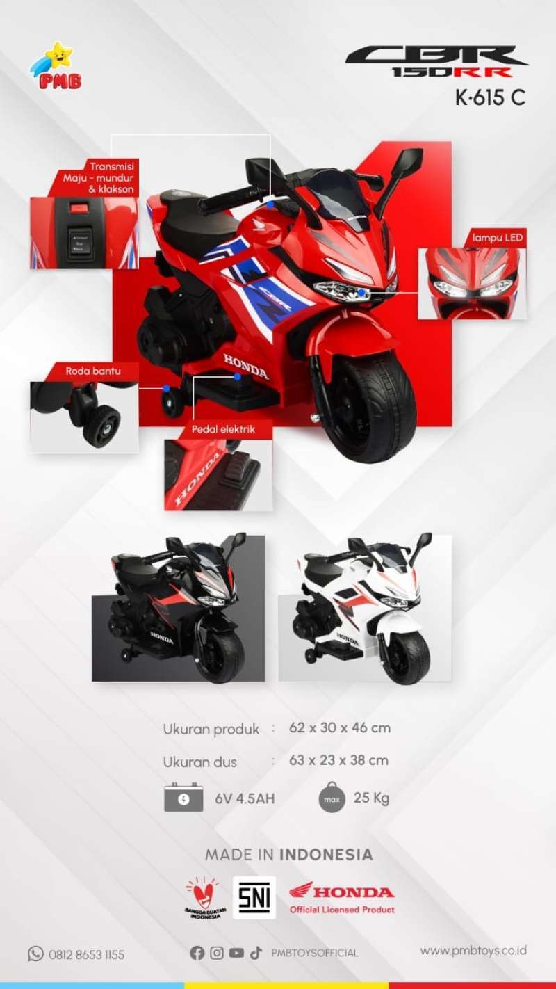 Jual MAINAN MOTOR AKI ANAK PMB 615C mini HONDA CBR LICENSED di Seller ...