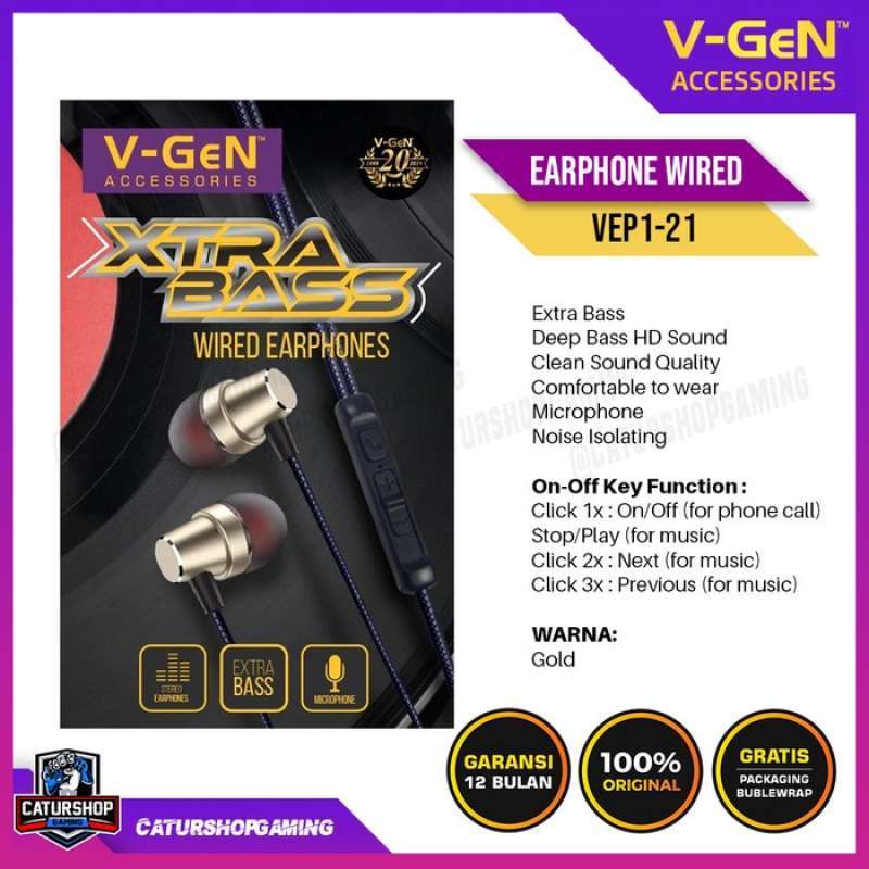 Jual V-GeN VEP1-21 Handsfree Earphone Headset Extra Bass Mic VGEN ...