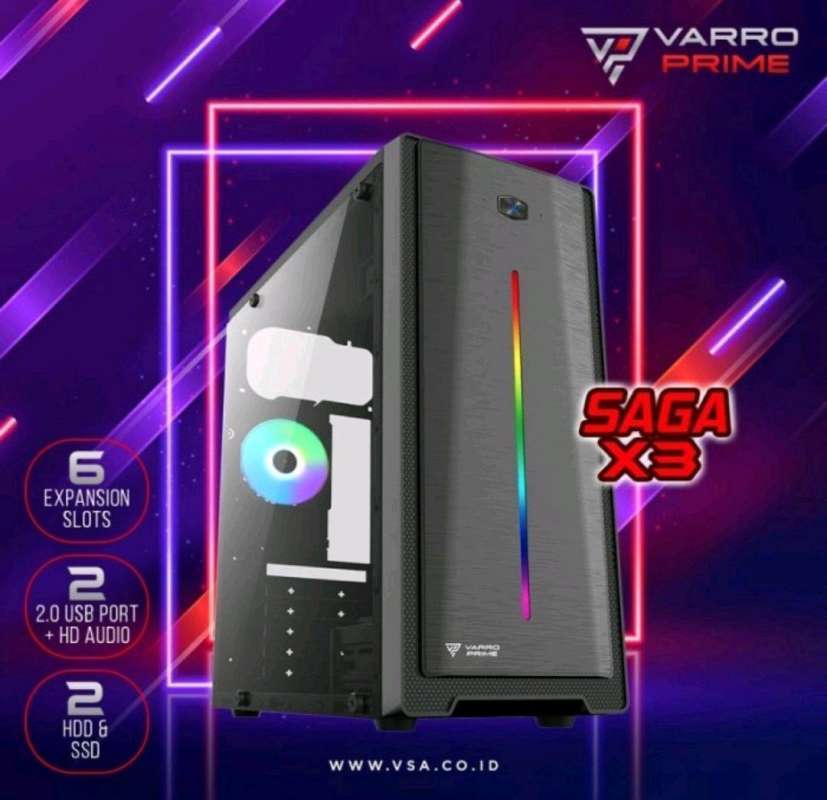 Jual Casing PC Gaming Varro Saga X3 RGB ATX No fan No PSU di Seller ...