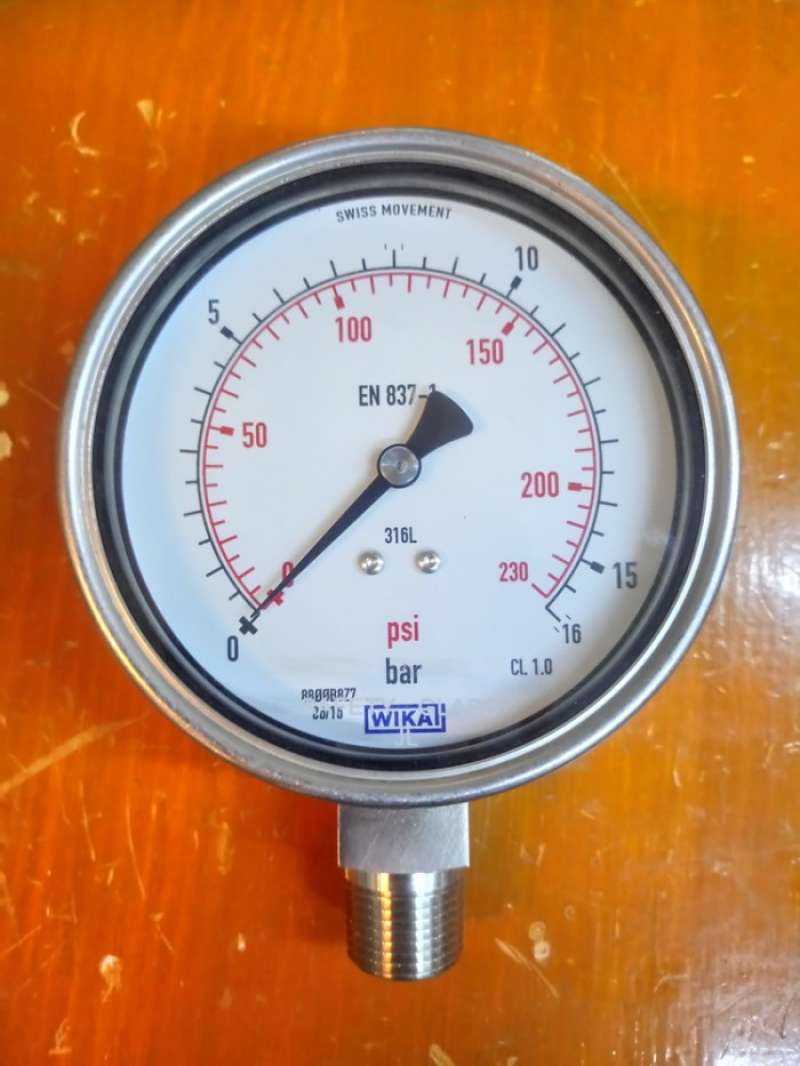 Jual WIKA Pressure Gauge 232.50.100 Range 16 bar 2nd scale psi di ...