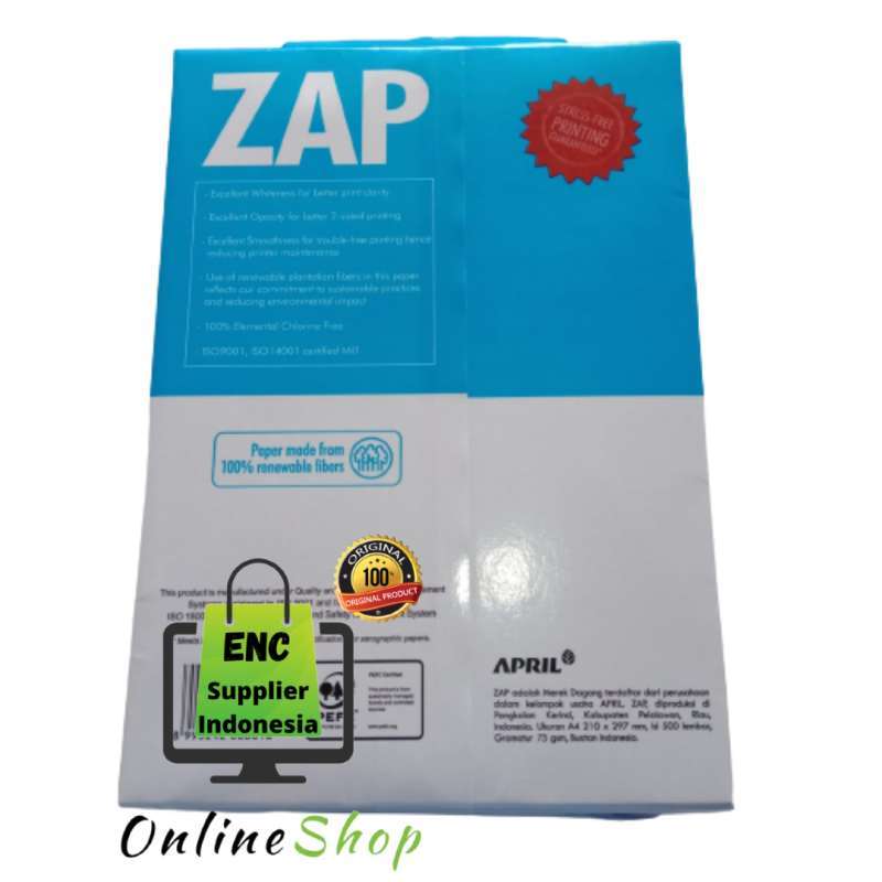 Jual Zap A4 75gr 500 Lembar Kertas Hvs 75 Gram Paper Fotokopi Print ...