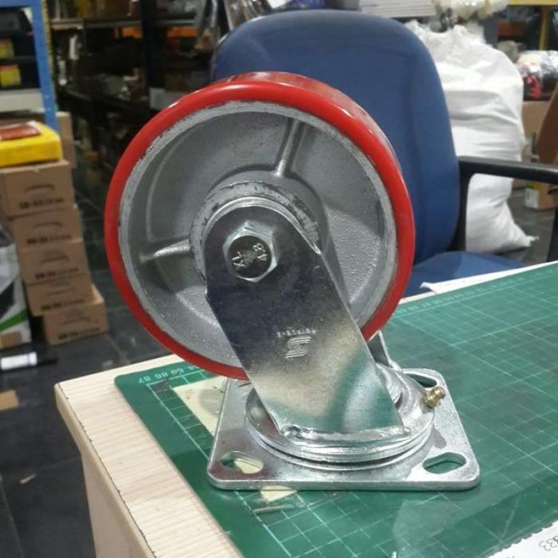 Jual Roda PU Flat Besi Cor Heavy Duty 5 inch Hidup Poliurethane ROHA di ...