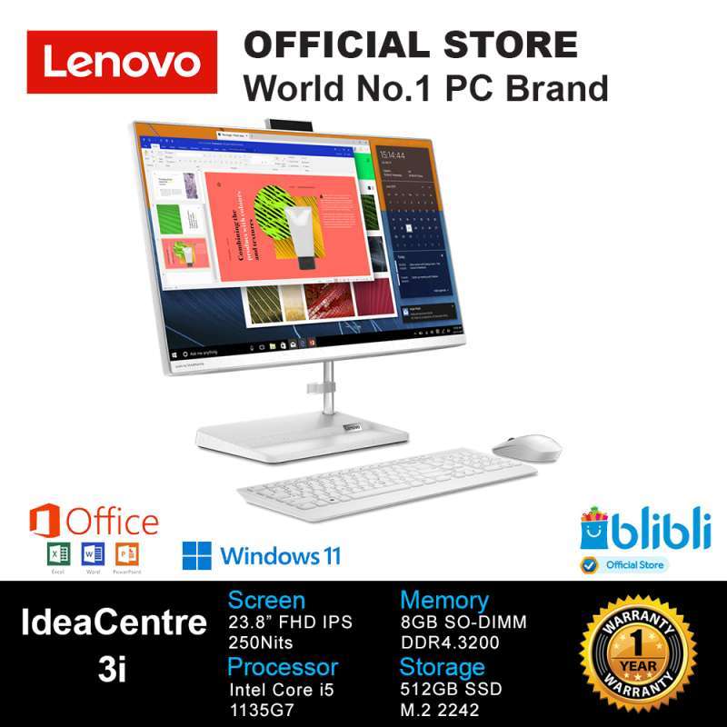 Jual Lenovo Pc Ideacentre All In One Aio 3-24itl6 8kid White Core I5 ...