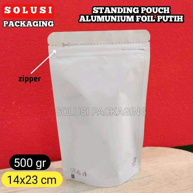 Jual Standing Pouch PUTIH 500gr 14x23cm KPACK Kemasan Kopi Plastik Klip ...