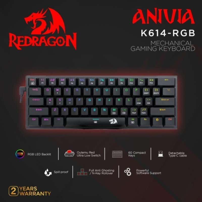 Jual Keyboard Redragon Mechanical Wireless Gaming 60% BLACK FIZZ di ...