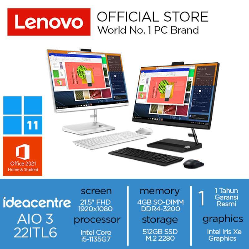 Promo PC Lenovo IdeaCentre AIO 3 22ITL6 BEID 9PID [Core i5-1135G7/4GB ...