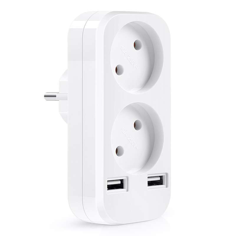 Promo Stop Kontak Listrik 2 EU Plug + 2 USB Port Colokan Listrik 2 ...