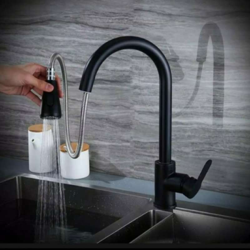 Jual Kran Sink Tarik Hitam Panas Dingin / Kran Cuci Piring Hitam/Kran ...