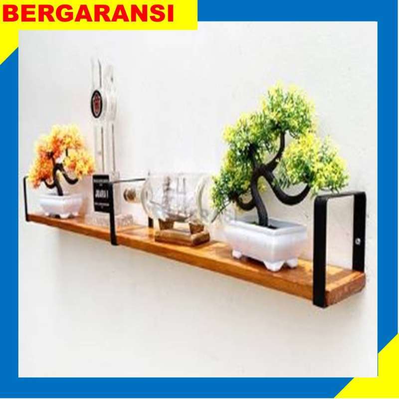 Jual Rak dinding besi kayu simple minimalis vintage dekorasi Natural 80 ...