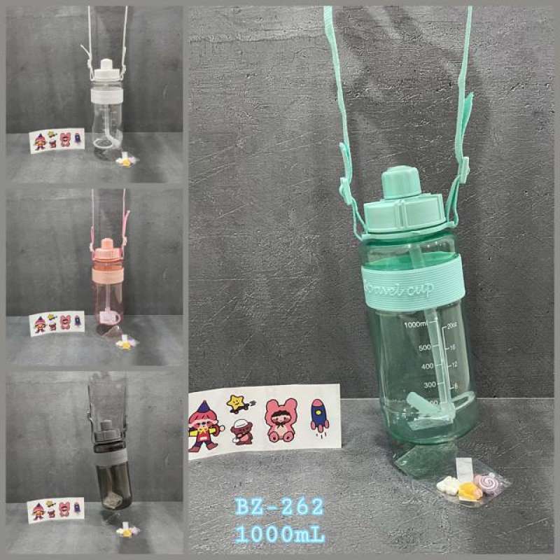 Jual Botol Air Minum 1000 Ml Polos Dengan Tali Strap Dengan Stiker 2d ...