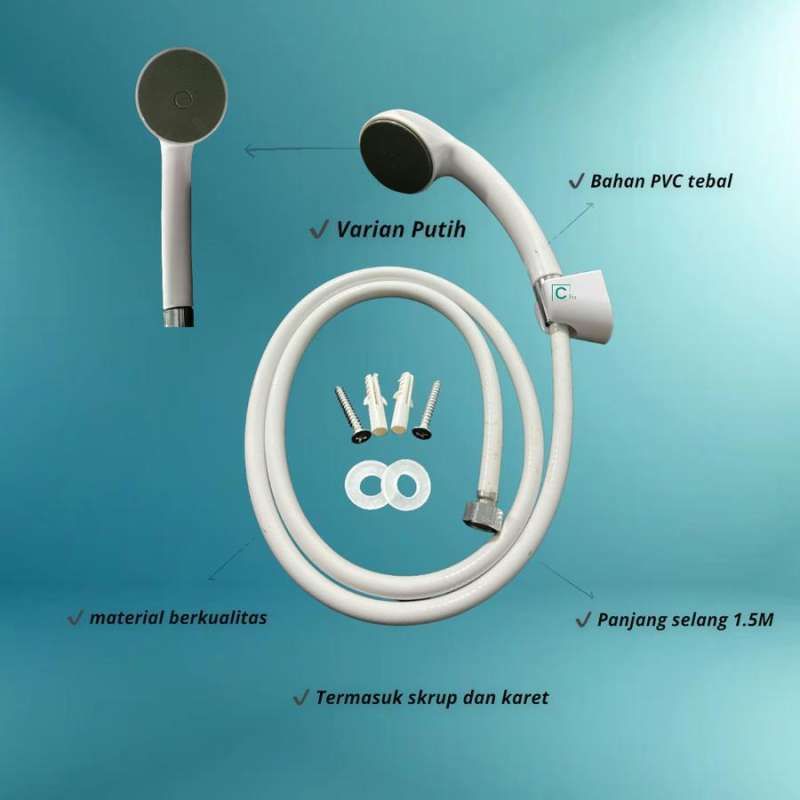 Jual Hand Shower White - Shower Kamar Mandi Set Selang dan Kepala Putih ...
