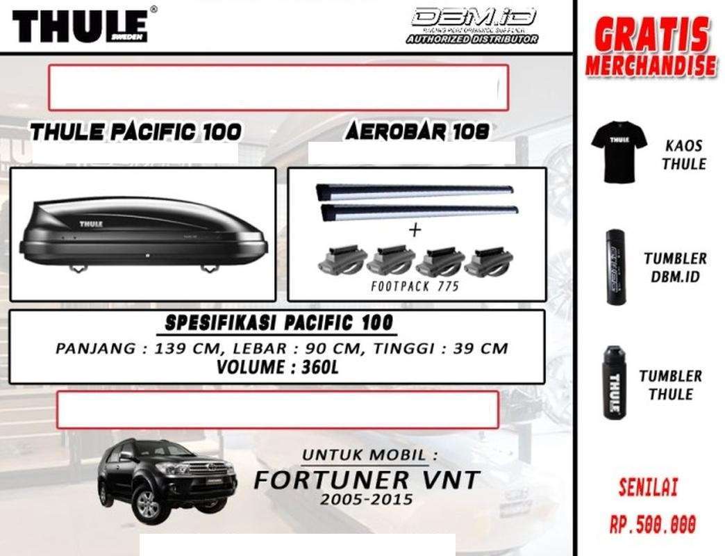 Jual PAKET THULE Roof Box Pacific 100 + Aerobar Fortuner VNT Rush ...