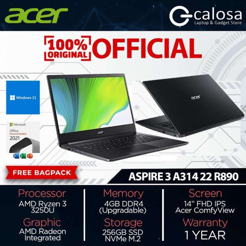 Jual ACER ASPIRE 3 A314 22 R890 R3 3250U RAM 4GB 256GB FULL HD IPS W11 ...