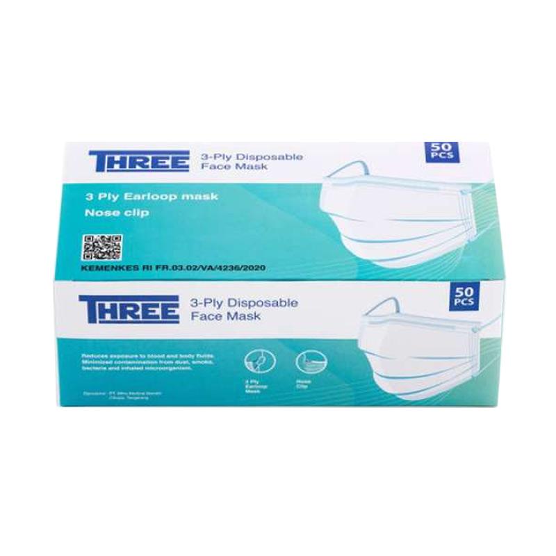 Jual Three Masker 3 PLY Earloop Masker [1 Box / isi 50 Pcs] di Seller ...