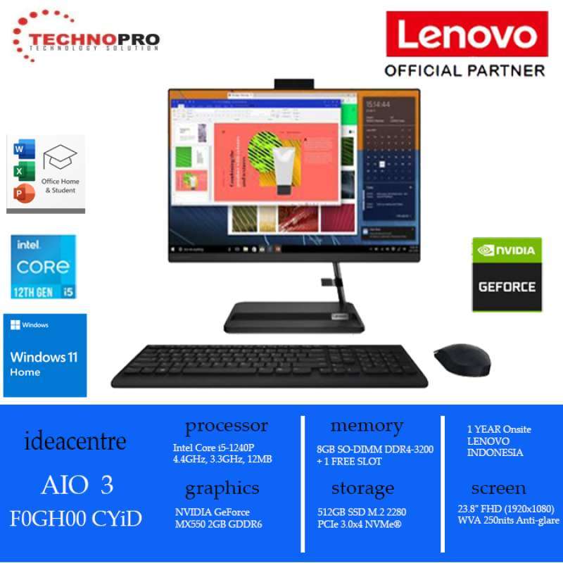 Promo Lenovo IdeaCentre AIO 3 24IAP7 D0ID CYID || Core i5-1240P 8GB ...