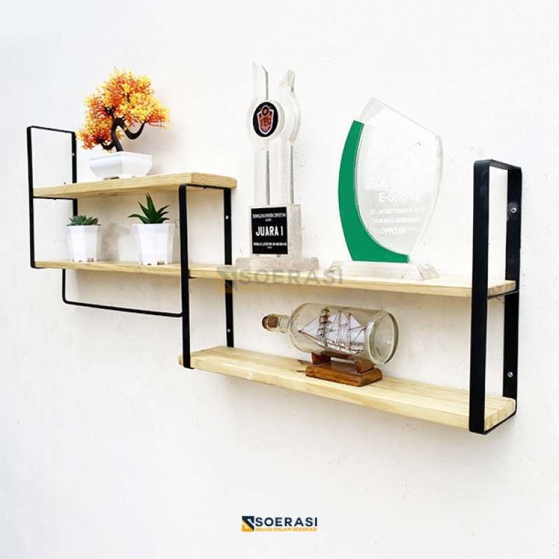 Promo Triple Rak Dinding Besi Dan Kayu Panjang Luas Minimalis Vintage ...