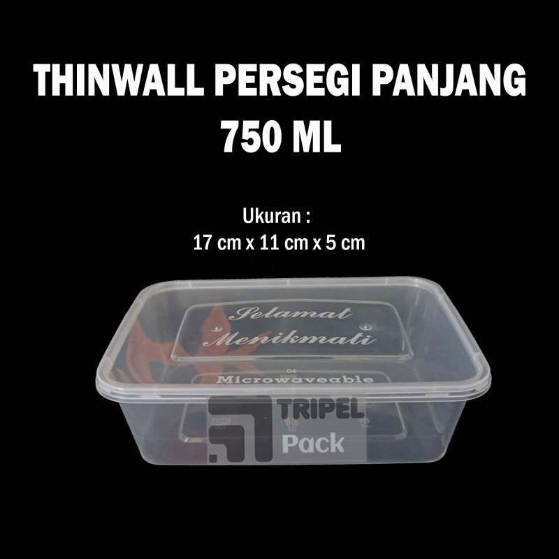 Jual [isi 25pcs] Thinwall Persegi Panjang 750ml Kotak Makan Plastik