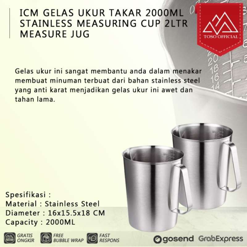 Promo Icm Gelas Ukur Takar 2000Ml Stainless Measuring Cup 2Ltr Measure ...