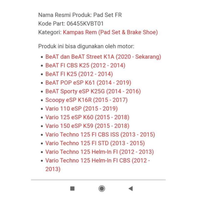 Promo DISPAD kampas rem depan DISPED otobai BEAT Fi VARIO SCUPY scoopy scopy vario 125 teckno ...