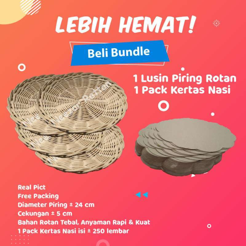 Promo BELANJA LEBIH HEMAT Piring Anyaman Rotan & Kertas Nasi Diskon 29% di Seller Neezar Rattan ...