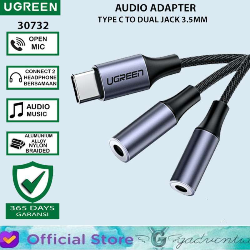 Jual UGREEN Kabel Splitter Handsfree Earphone USB Type C To Dual Jack 3 ...