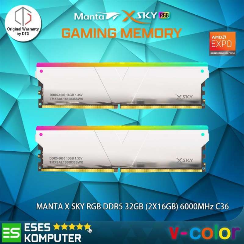 Jual RAM v-color DDR5 MANTA XSKY RGB 32GB (2x16GB) 6000MHz AMD EXPO SILVER di Seller ESES ...