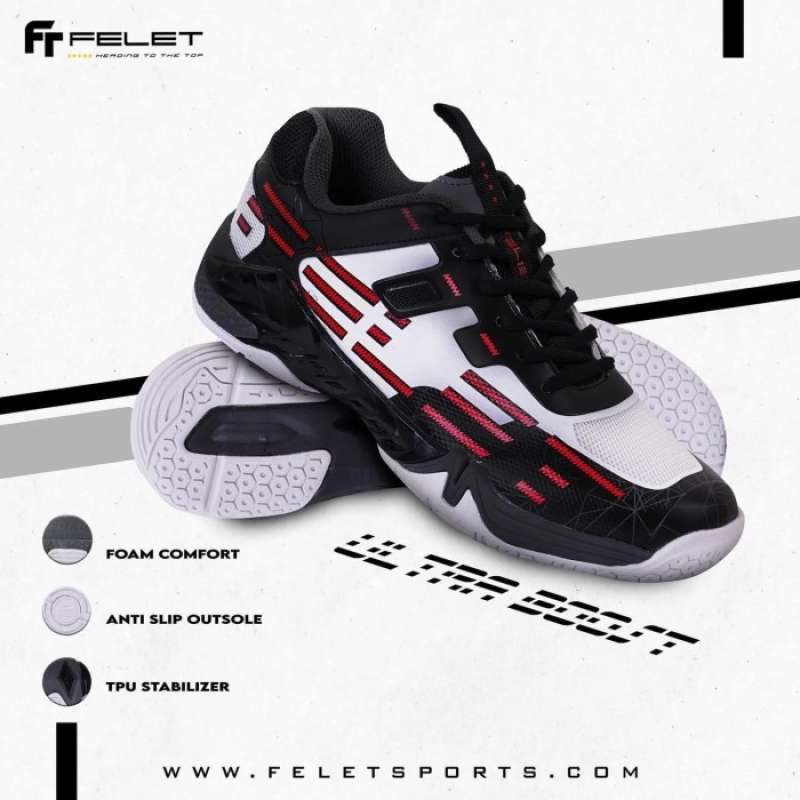 Promo Sepatu Badminton Felet Ultra Boost ORIGINAL Hitam Putih BONUS ...