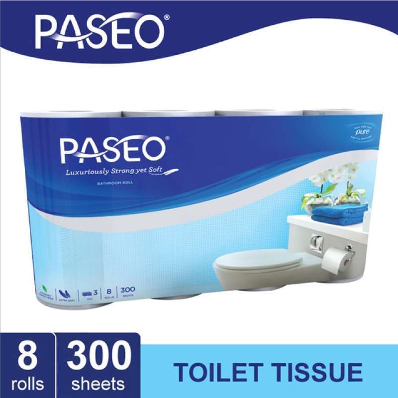 Jual Paseo Elegant Tissue Toilet Roll 8 rolls 300 sheets 3ply di Seller ...