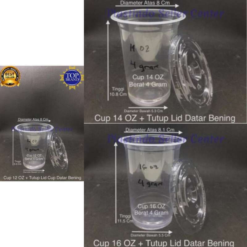 Jual Cup Plastik 12 OZ - 14 OZ - 16 OZ + Tutup Lid Cup Datar [ Isi 50 ...