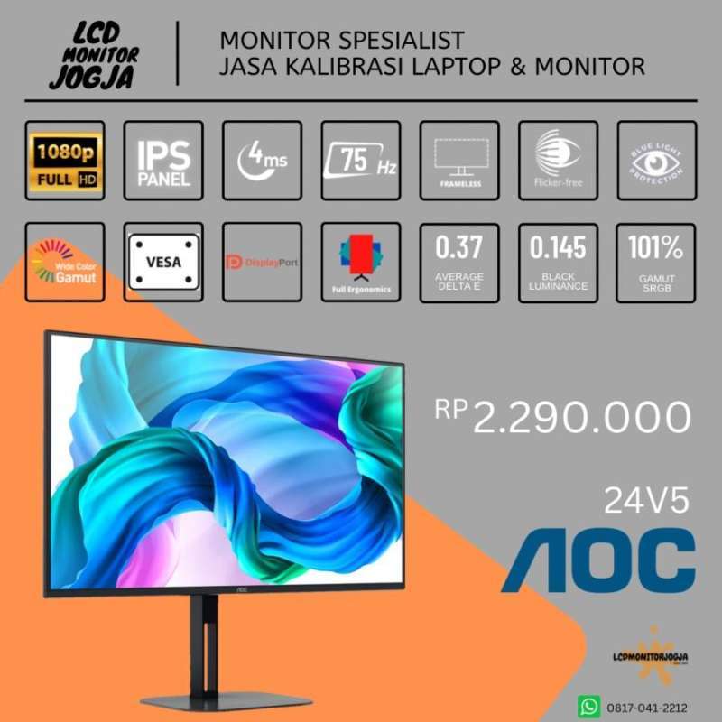 Jual GRATIS KALIBRASI MONITOR AOC 24V5 75Hz DP Full Ergonomic Stand di ...