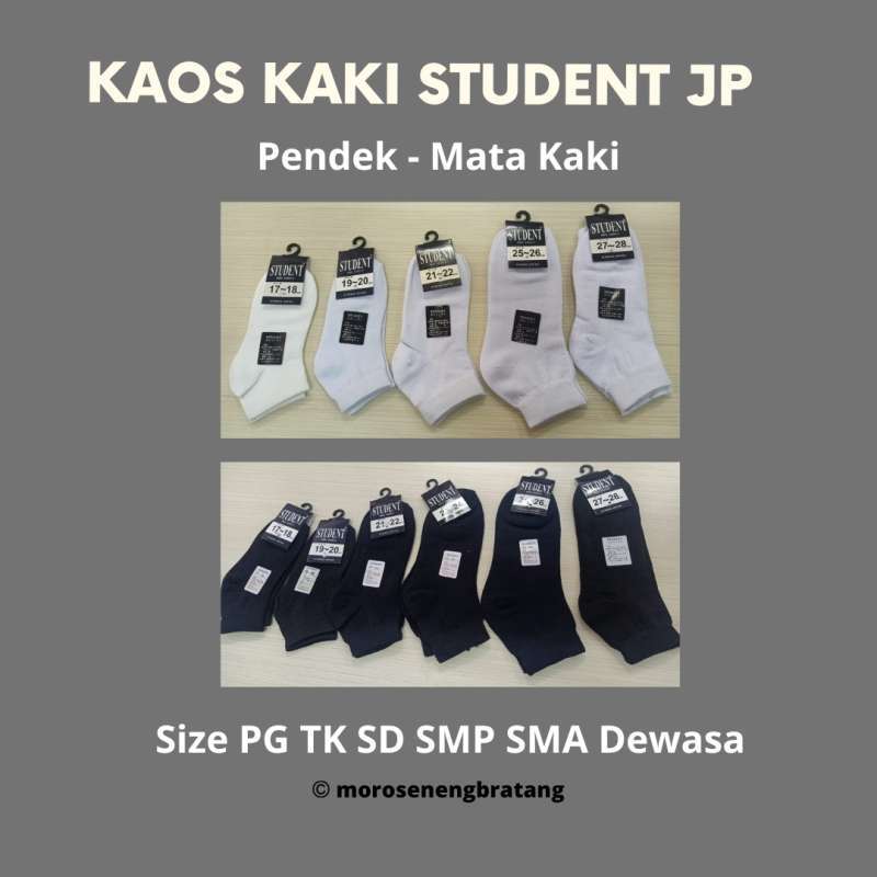 Jual Kaos kaki STUDENT JP pendek mata kaki - PUTIH - HITAM - TK SD SMP ...
