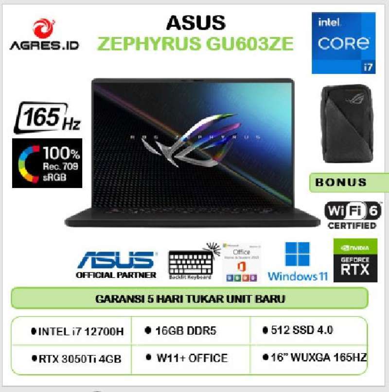 Jual Laptop ASUS ROG ZEPHYRUS M16 GU603ZE RTX 3050Ti i7 12700H 165HZ - BUNDLING B di Seller ...