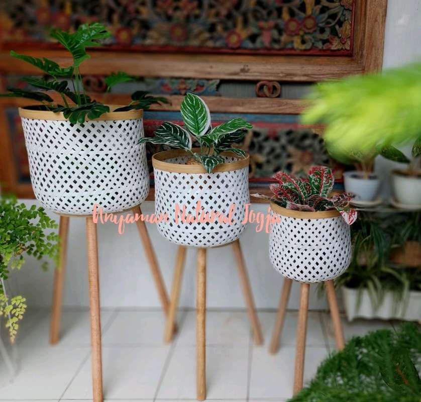 Jual Pot bambu standing/cover pot bambu/pot anyaman bambu/pot standing ...