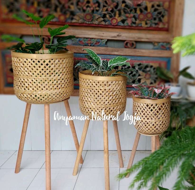 Jual Pot bambu standing/cover pot bambu/pot anyaman bambu/pot standing ...