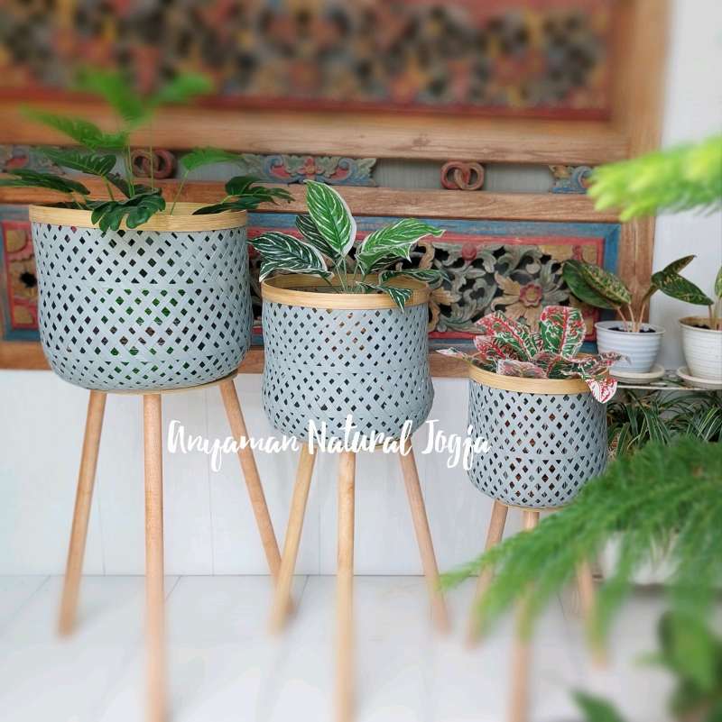 Jual Pot Bambu Standing/cover Pot Bambu/pot Anyaman Bambu/pot Standing ...
