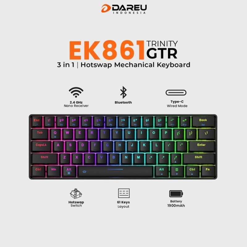 Jual Dareu EK861 Trinity GTR Hotswap Wireless Mechanical Gaming ...