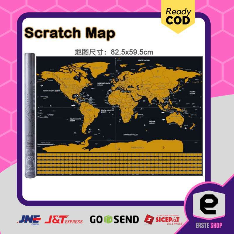 Jual Promo Poster Peta Dunia Hiasan Dinding Besar Dual Scratch Map ...