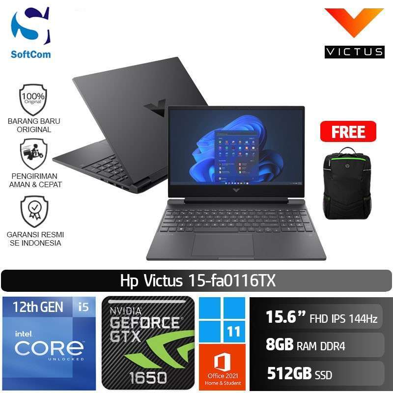 Promo Hp Victus 15 Fa0116tx Laptop Gaming [core I5-12500h/8gb/512gb Ssd/gtx1650 4gb/15.6 Fhd/win ...