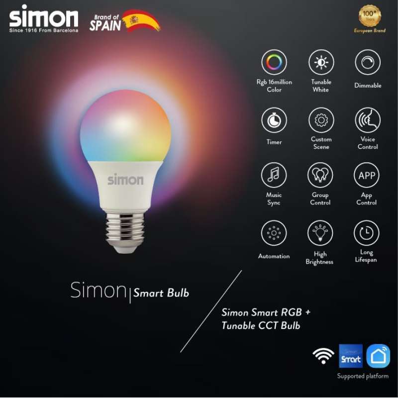 Jual Simon Smart Bulb Rgb + Tunable Cct 8.5w Wifi Di Seller Simon ...