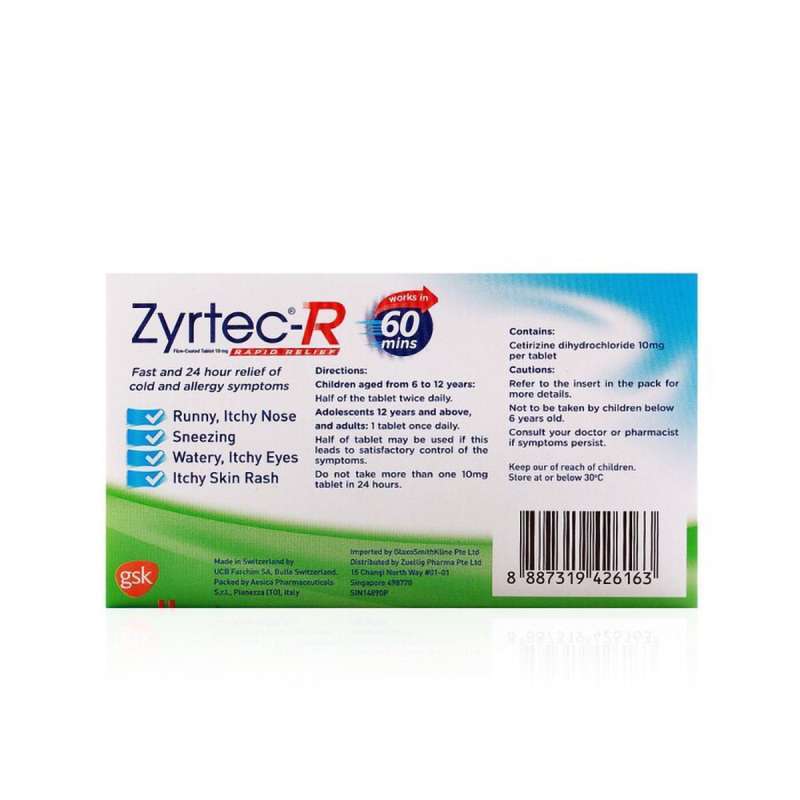 Jual Zyrtec-r Rapid Relief / Cold And Allergy Symptoms Relief / Obat ...