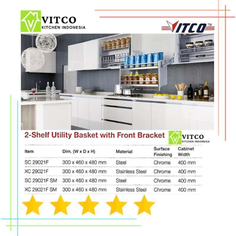 Jual Vitco Stainless Steel 2 Shelf Utility Pull Out Rack / Rak Dapur ...